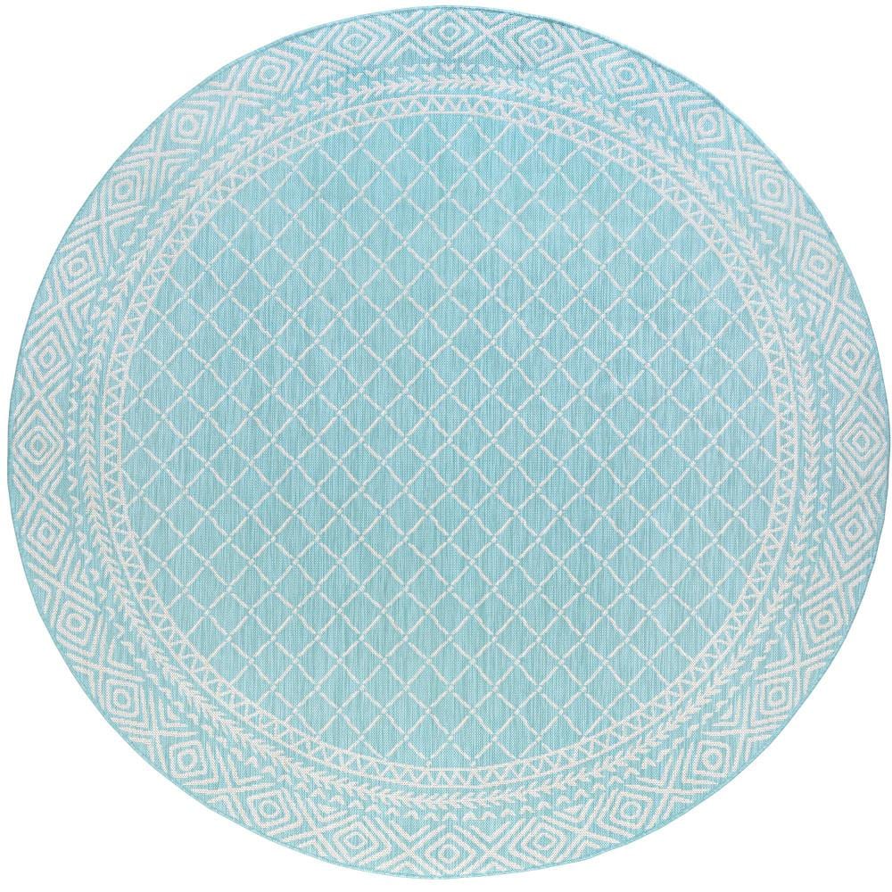 Tayse Rugs Eco Diamond Aqua 8 ft. Round Indoor/Outdoor Area Rug ECO2119 ...