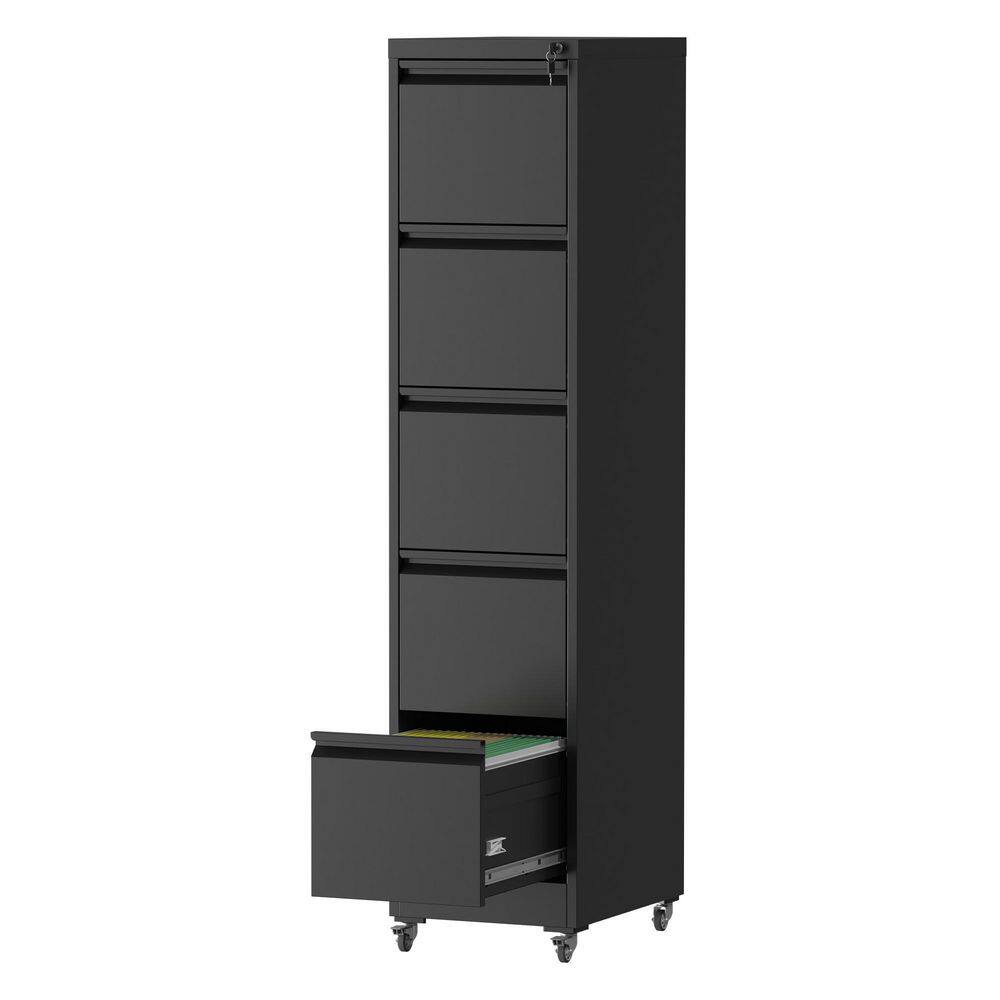 CSC DECOR INC 5 Drawer Black Metal 15 in. W Vertical File Cabinet on ...