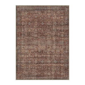 HaiiMeid Solo 8 ft. X 10 ft.Red Distressed Vintage Floral Area Rug ...