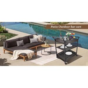 VINGLI Wicker Outdoor Bar Cart with Wheels, Ice Bucket and Glass Rack ...