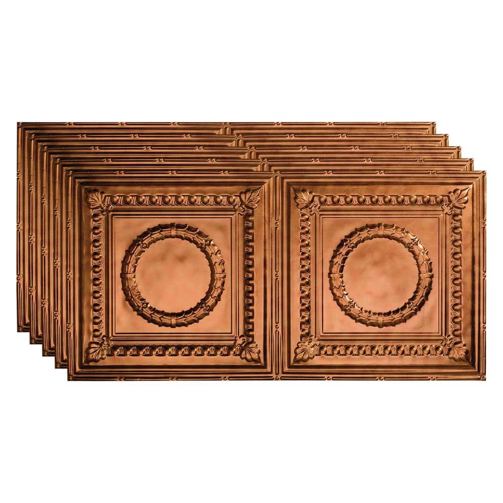 Fasade Rosette 2 ft. x 4 ft. Glue Up Vinyl Ceiling Tile in Antique ...