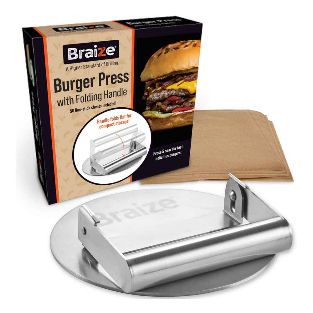 Stainless-Steel Burger Press w/ Folding Handle BRZ-107-50 - The Home Depot