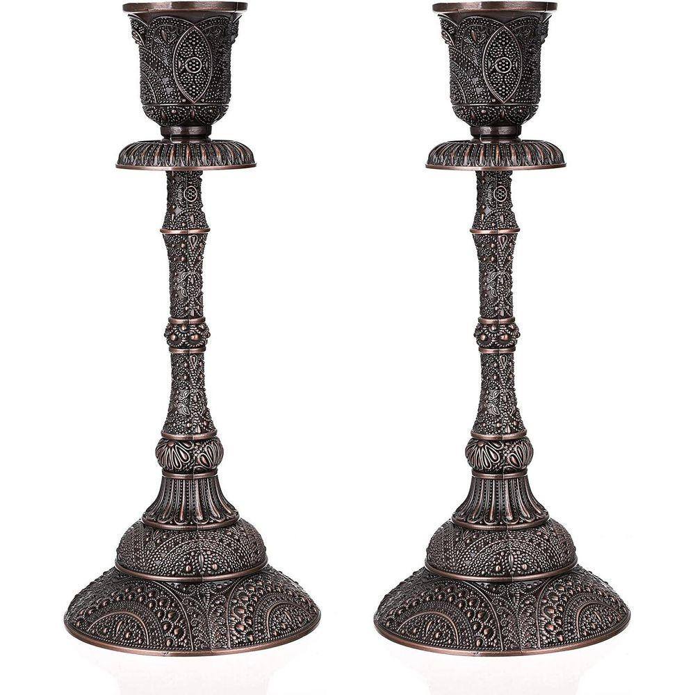 Red Bronze Metal Vintage Taper Candle Holders Tall Taper Candlestick ...