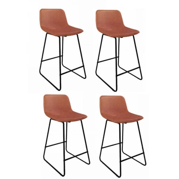 LUE BONA Alexander 30 in. Orange Bar Stools Low Back Metal Frame ...