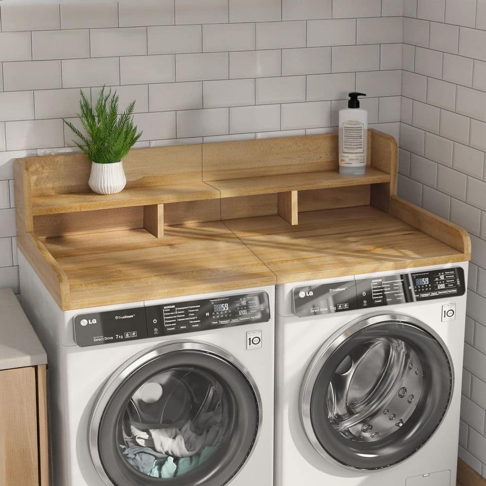 Tileon Natural Wood Washer Dryer Countertop, Storage Shelf with Rounded ...