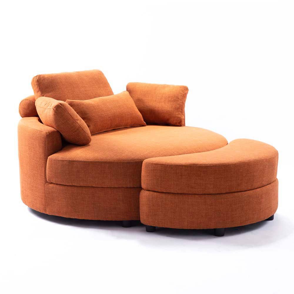 wetiny Orange Fabric Arm Chair Large round chair with storage linen ...