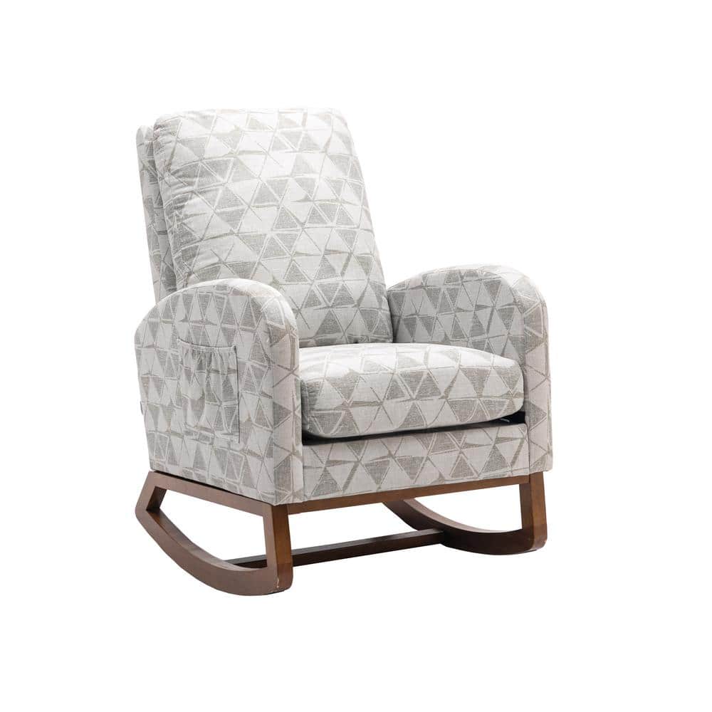 URTR Grey Geometry Upholstered Rocking Chair, High Back Armchair ...