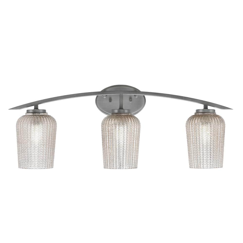 Siena 29 in. 3-Light Vanity Light Graphite with Silver Textured Glass ...