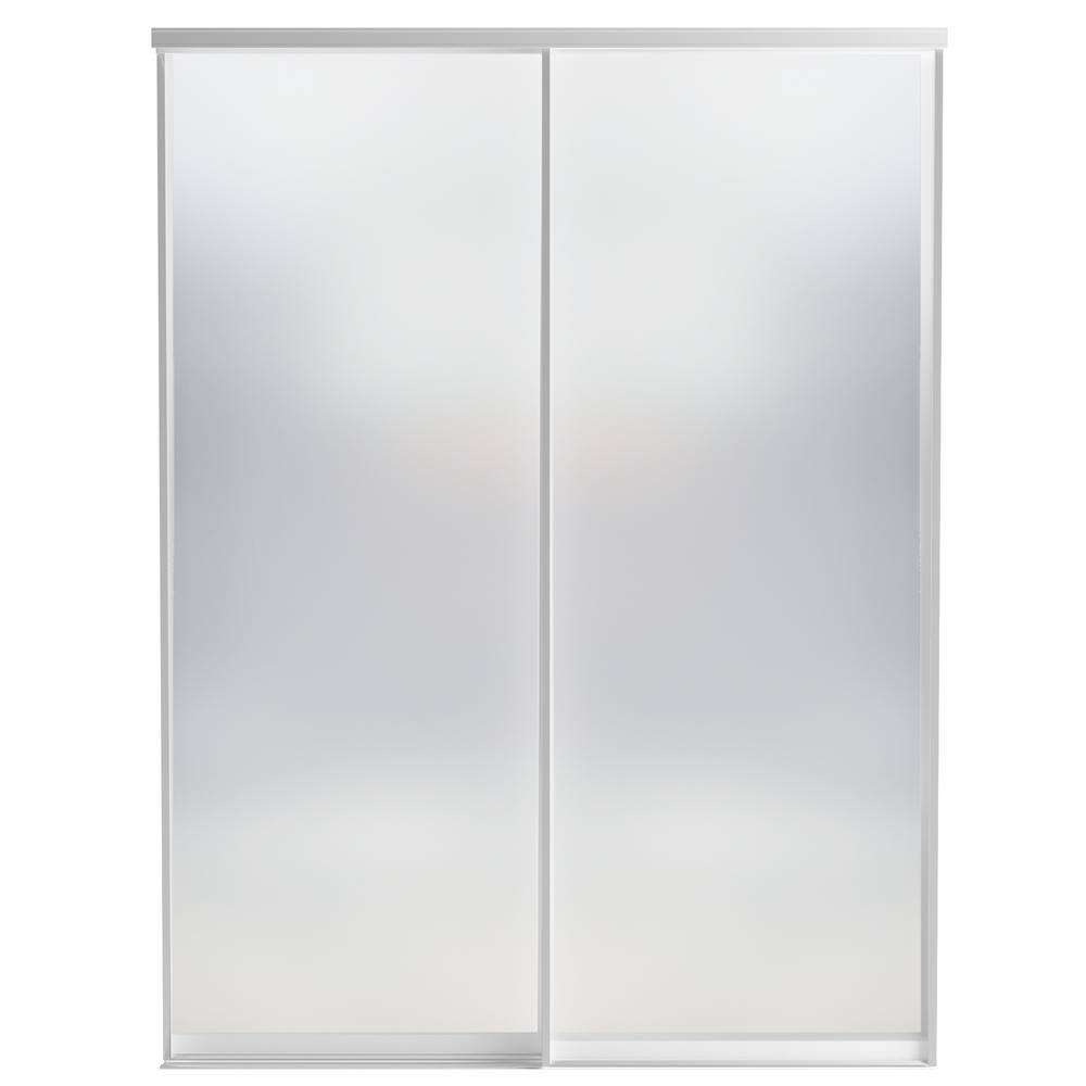 ARK DESIGN 60 in. x 80 in. 1 Lite Tempered Frosted Glass White Aluminum ...