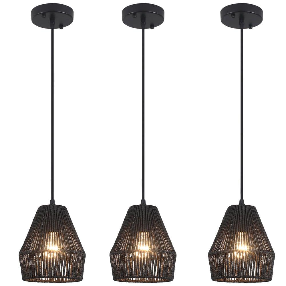 ZJVAIVE 3-Light Black Metal Hanging Pendant Light Chandelier with Paper ...