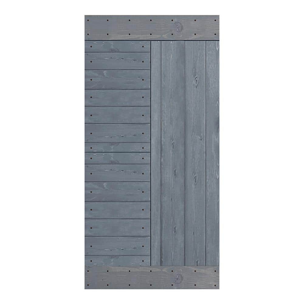 ISLIFE L Series 42 in. x 84 in. Dark Gray Finished Solid Wood Barn Door ...