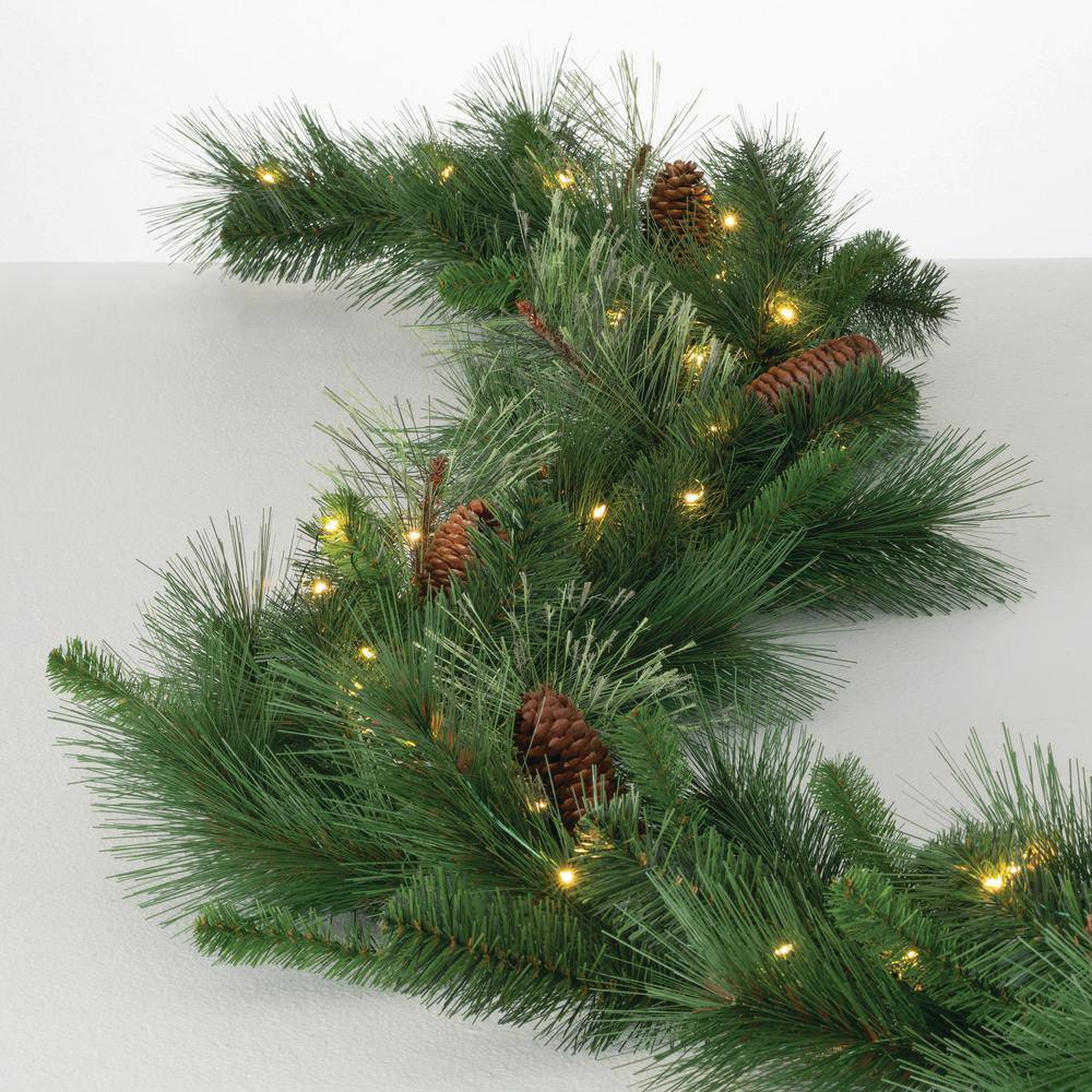 SULLIVANS Artificial 9 ft. LED Mixed Pine Christmas Garland with ...