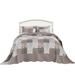 Greenland Home Fashions Oxford Plaid Taupe 3-Piece Cotton Blend Queen ...