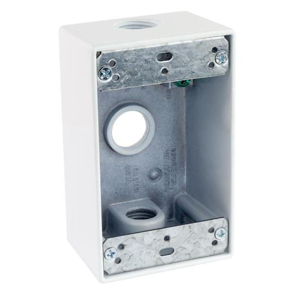 Commercial Electric 1/2 in. White 1-Gang 3-Holes Weatherproof Box WSB350W Commercial Electric 1/2 in. White 1-Gang 3-Holes Weatherproof Box WSB350W
