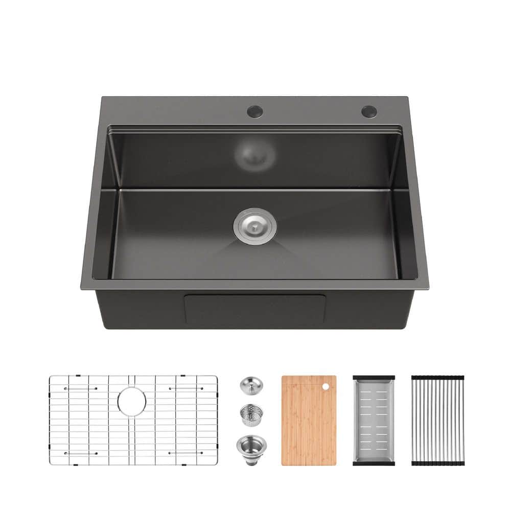 HMMHVV 30 in. Drop-In Single Bowl Stainless Steel Modern Workstation ...