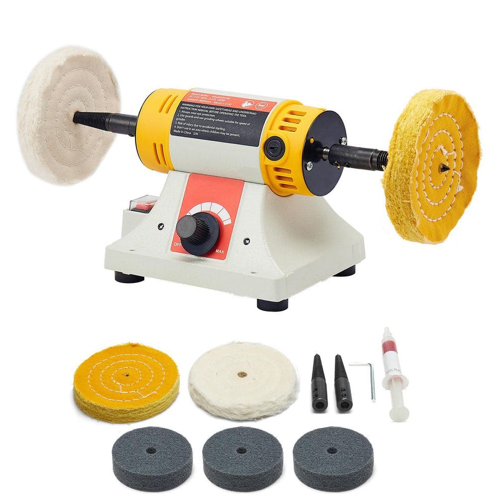 SKYSHALO Bench Buffer Polisher, 1/2HP, 0-8000RPM, w/2-Pieces 4 in. Cotton Wheel, 3-Pieces 3 in ...