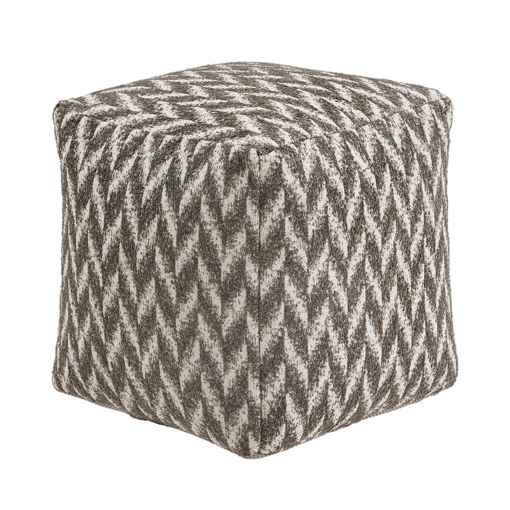 INSPIRE Q Grey and White Herringbone Fabric Upholstered Square Pouf ...