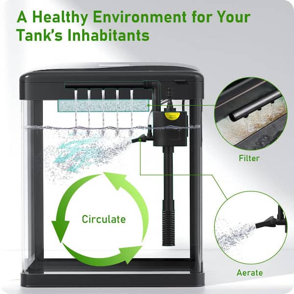 SenQWFa 2 Gal. Modern Glass Betta Fish Tank with Filter and LED Light ...