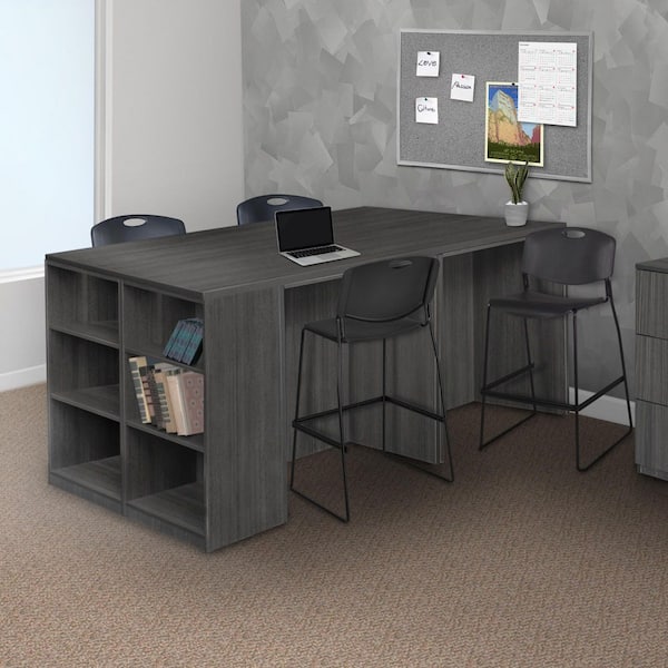 Regency Legacy 85 in. Ash Grey Stand Up Desk Quad with Bookcase End ...