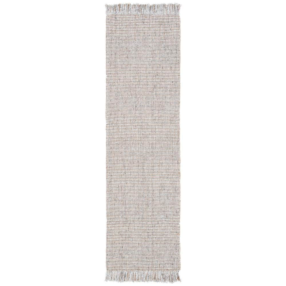 SAFAVIEH Natural Fiber Silver/Beige 2 ft. x 14 ft. Woven Thread Runner ...