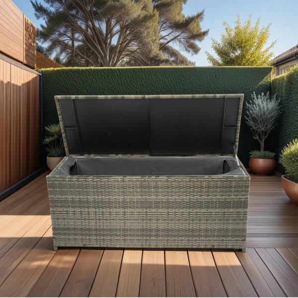 Otryad 113 Gal. Outdoor Storage Box, Wicker Patio Deck Boxes with Lid ...