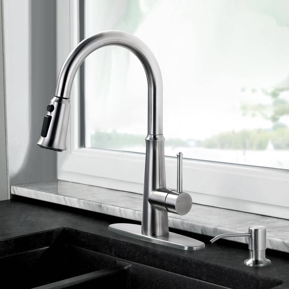 ALEASHA Single Handle Pull Down Sprayer Kitchen Faucet with Soap ...