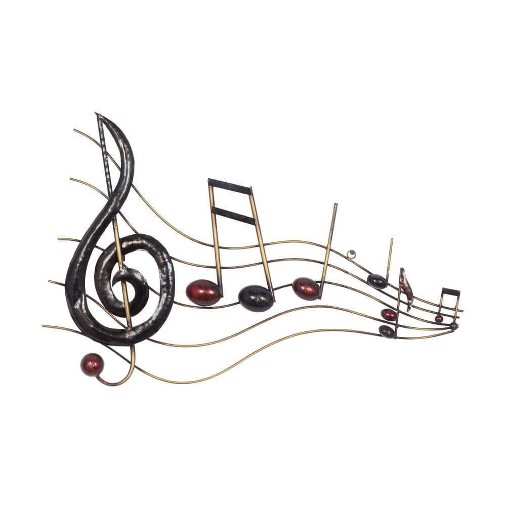 Litton Lane 26 in. x 1 in. Metal Brown Musical Notes Wall Decor with ...