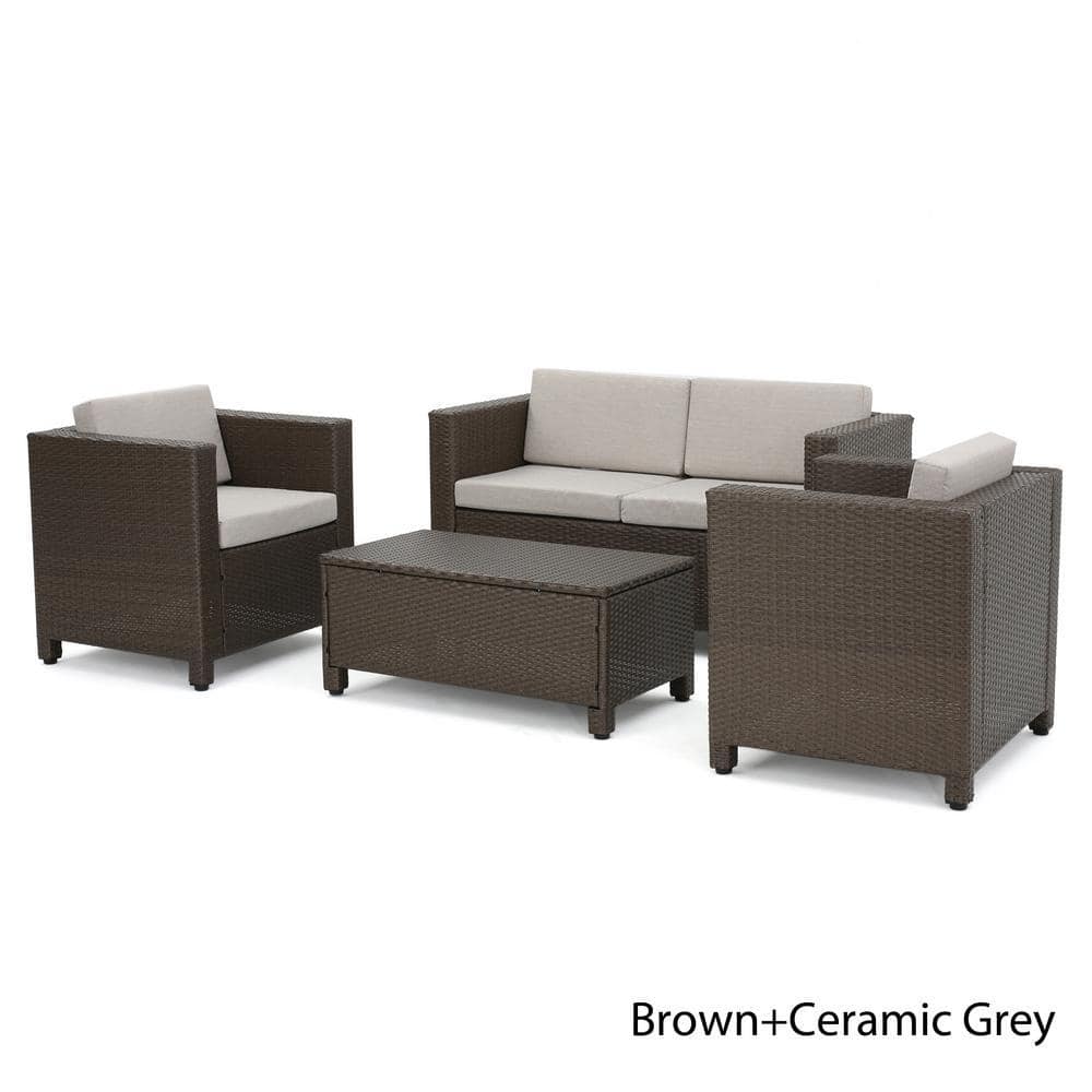 Flynama Ceramic Grey 4-Pieces Wicker Outdoor Sectional Set With Brown ...