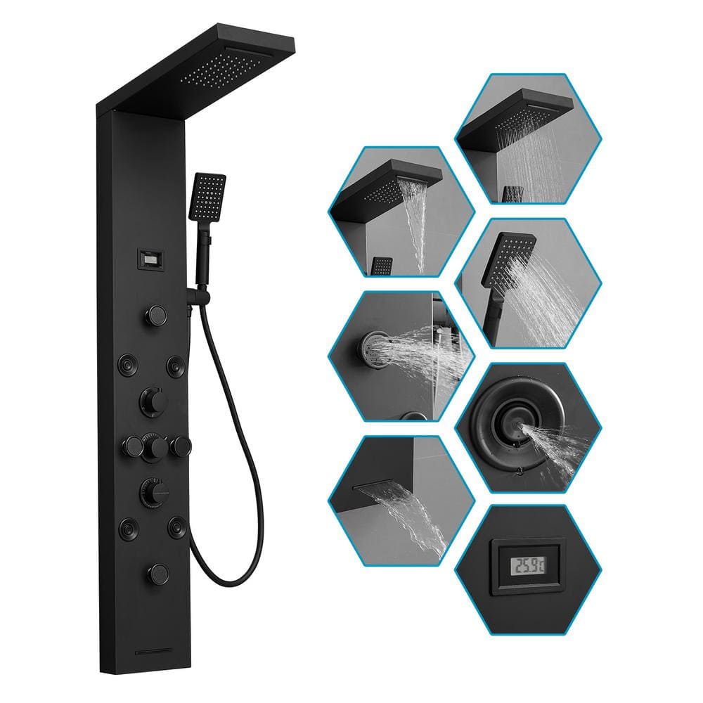 BWE Dual 5-in-One 8-Jet Shower Panel Tower System With Rainfall ...
