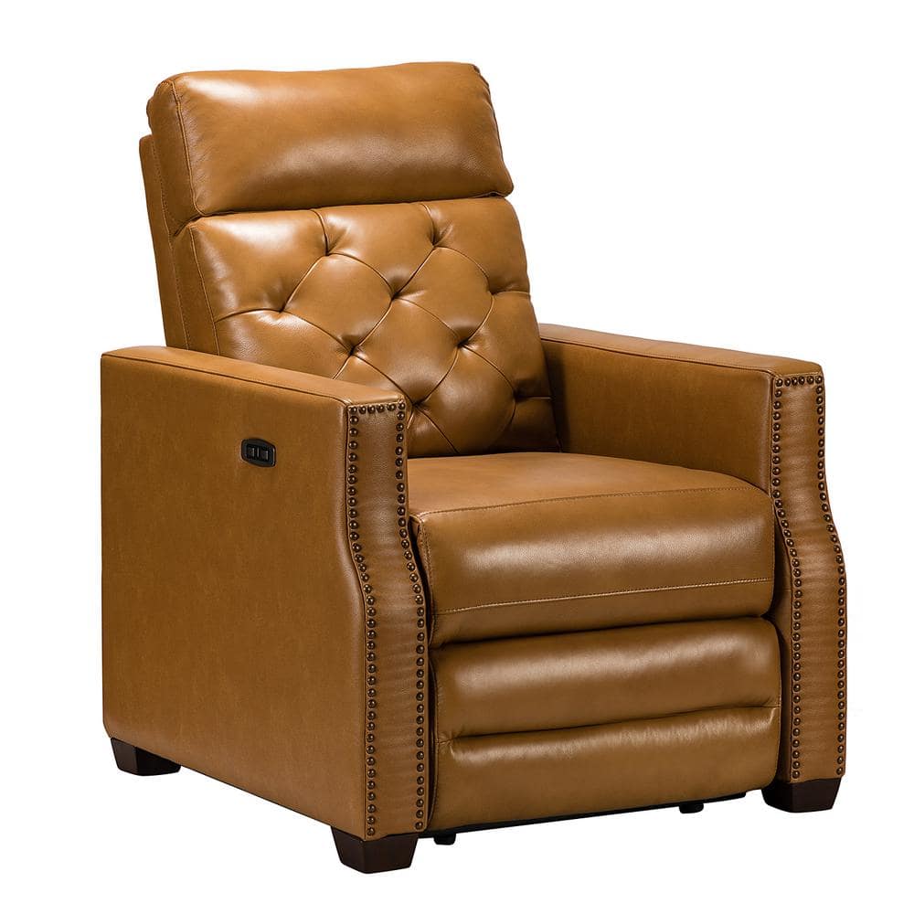 JAYDEN CREATION Octavio 31.50"Wide Camel Genuine Leather Power Recliner ...
