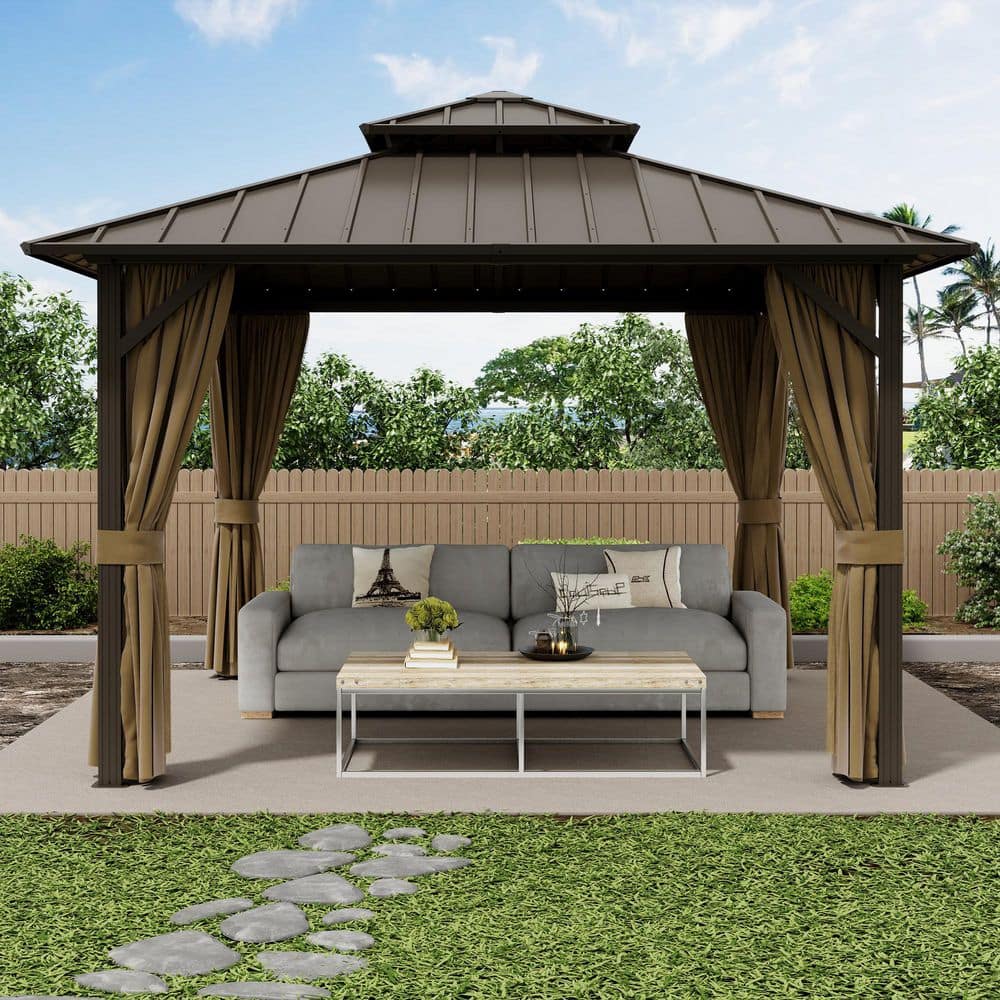 LATTOY 12 ft. x 12 ft. Double Galvanized Steel Roof Aluminum Frame ...