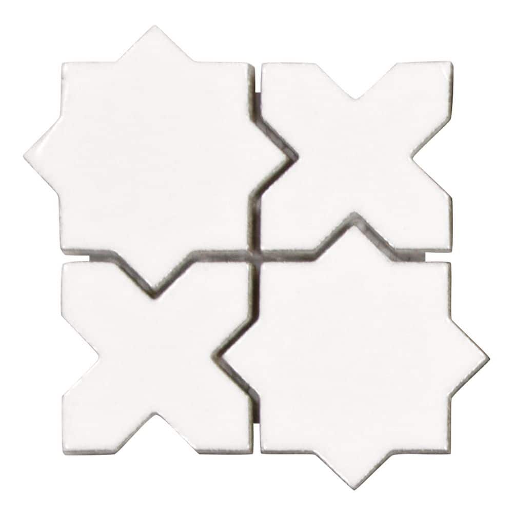 sunwings Star and Cross White 6 in. x 6 in. Glossy Terracotta Look ...