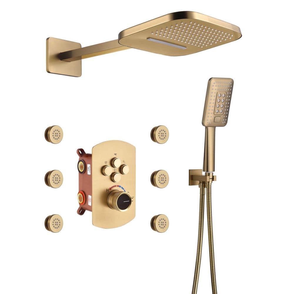Pressure Balanced 4-Spray Patterns 22 in. Wall Mounted Rainfall Dual ...