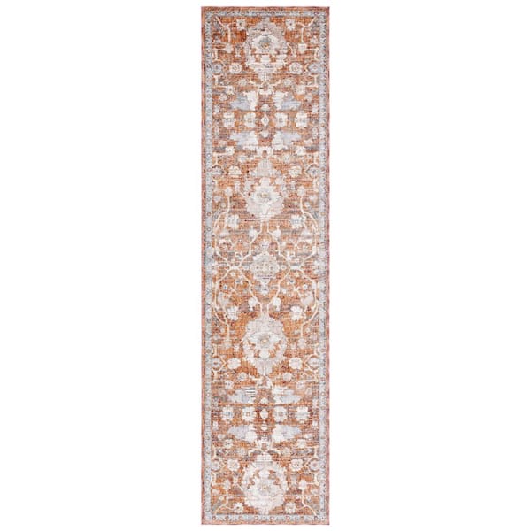 SAFAVIEH Heirloom 2 ft. x 8 ft. Rust/Blue Border Distressed Runner Rug ...