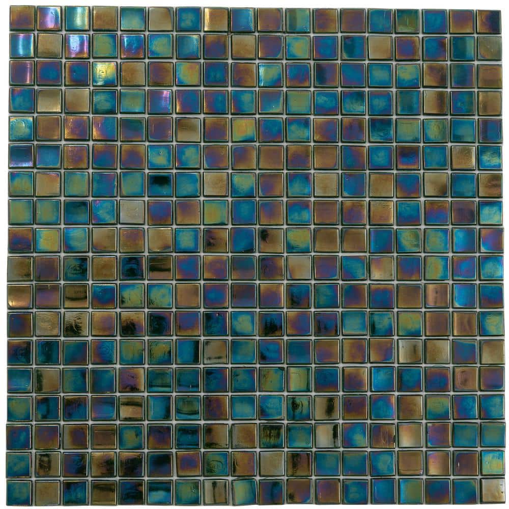Apollo Tile Skosh Glossy Rainbow Green 11.6 in. x 11.6 in. Glass Mosaic ...