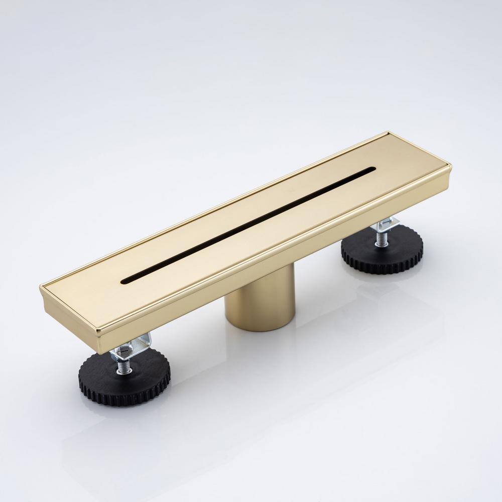 Flynama 12 in. Stainless Steel Linear Grid Shower Drain in Brushed Gold ...