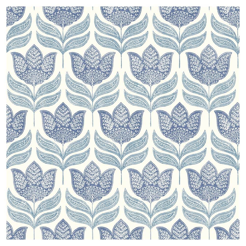 Chesapeake Cathal Tulip Block Print Blue Prepasted Non Woven Wallpaper ...