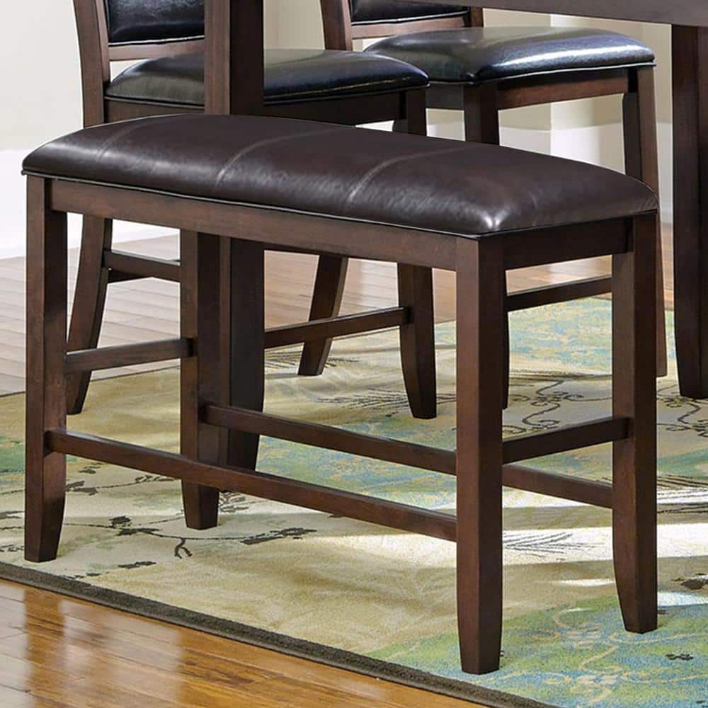 Benjara Brown Wooden Counter Height Bench with Leatherette Seat 40 in ...