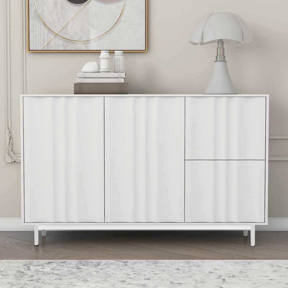Boosicavelly White MDF 47 in. Wave Pattern Sideboard with a Adjustable ...