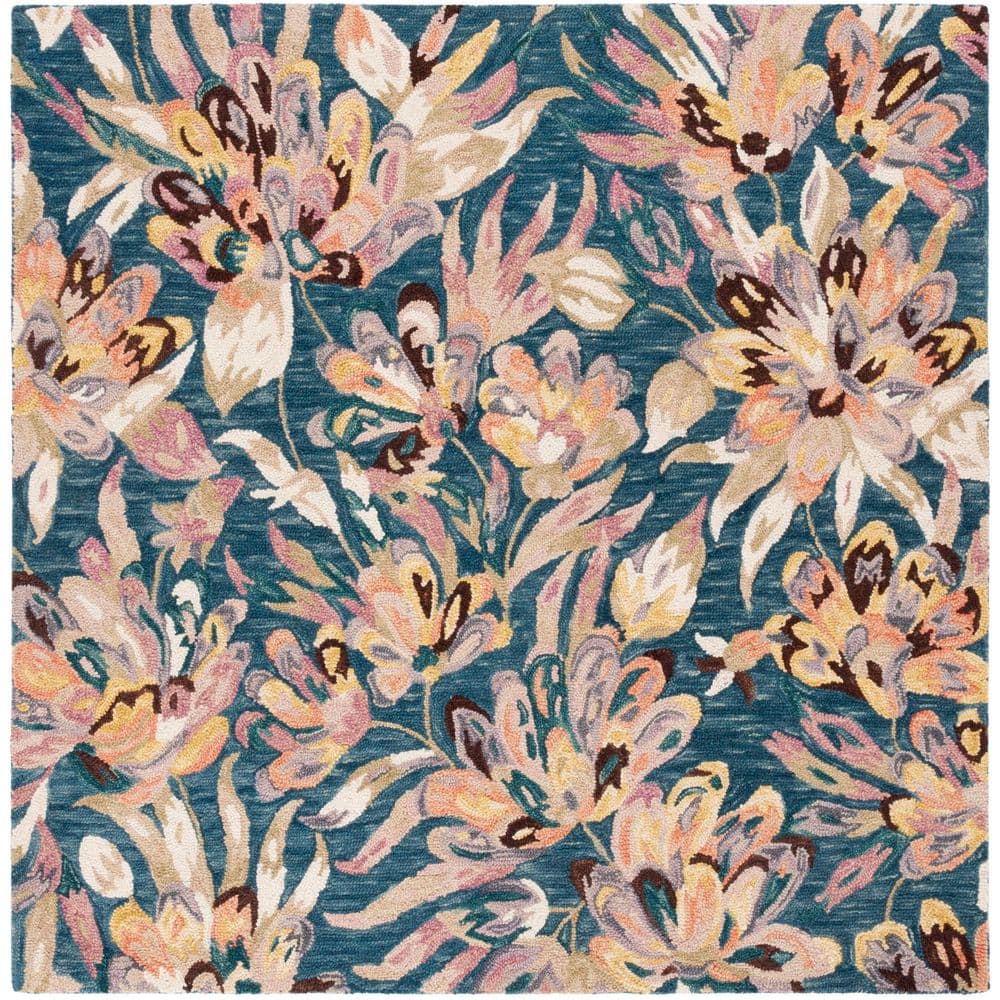 SAFAVIEH Blossom 6 ft. x 6 ft. Blue/Plum Oversized Floral Square Area ...