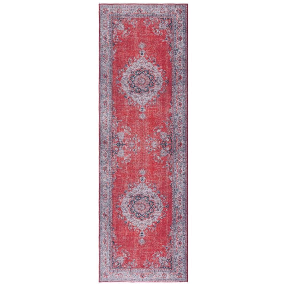 SAFAVIEH Tucson Red/Beige 3 ft. x 8 ft. Machine Washable Floral Border ...