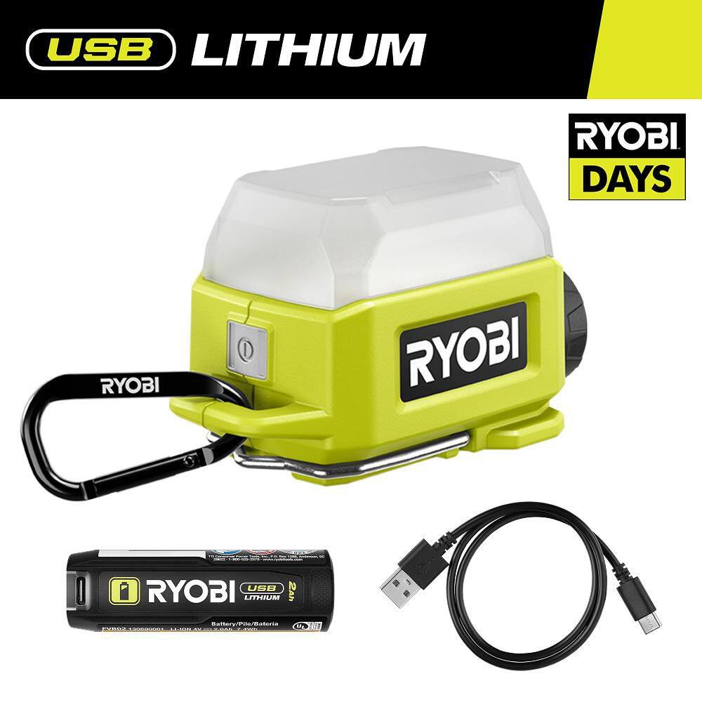 RYOBI USB Lithium Cordless Compact Area Light Kit with 2.0 Ah USB ...
