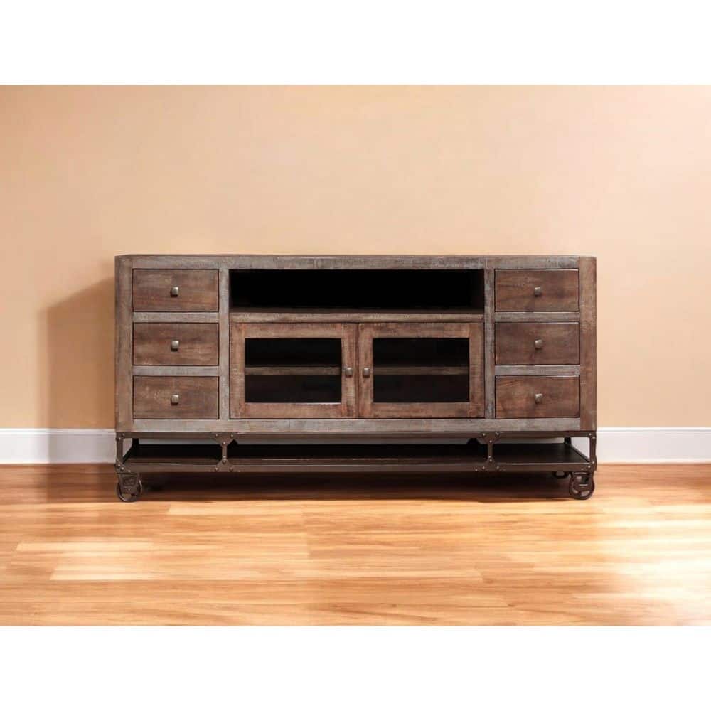 HomeRoots Brown TV Stand Fits TV's up to 75 in. with Shelves;Drawers ...