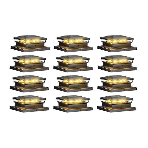Afoxsos 12-Pack Waterproof Black Solar Post Cap Lights with Warm/Cool ...