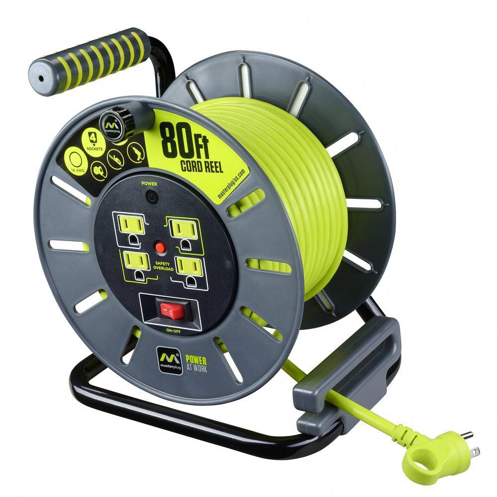 Masterplug Open Reel 80 ft. 14 AWG/3 13 Amp Extension Cord Reel with 4 ...