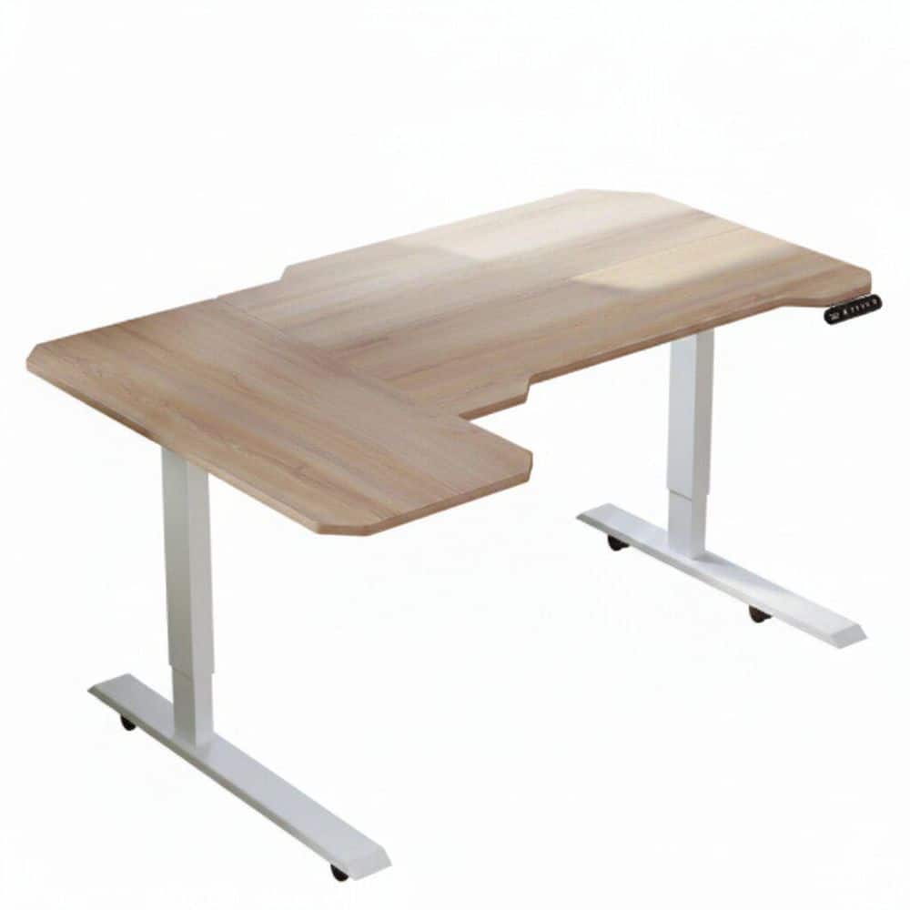 Noble House Denvor Modern 59 in. L-Shaped Oak + White Wood and Metal ...