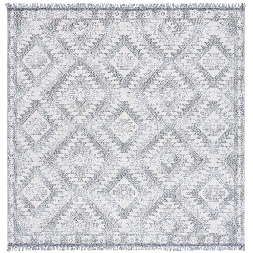 SAFAVIEH Prairie 7 ft. x 7 ft. Gray/Ivory Aztec Diamonds Square Area ...