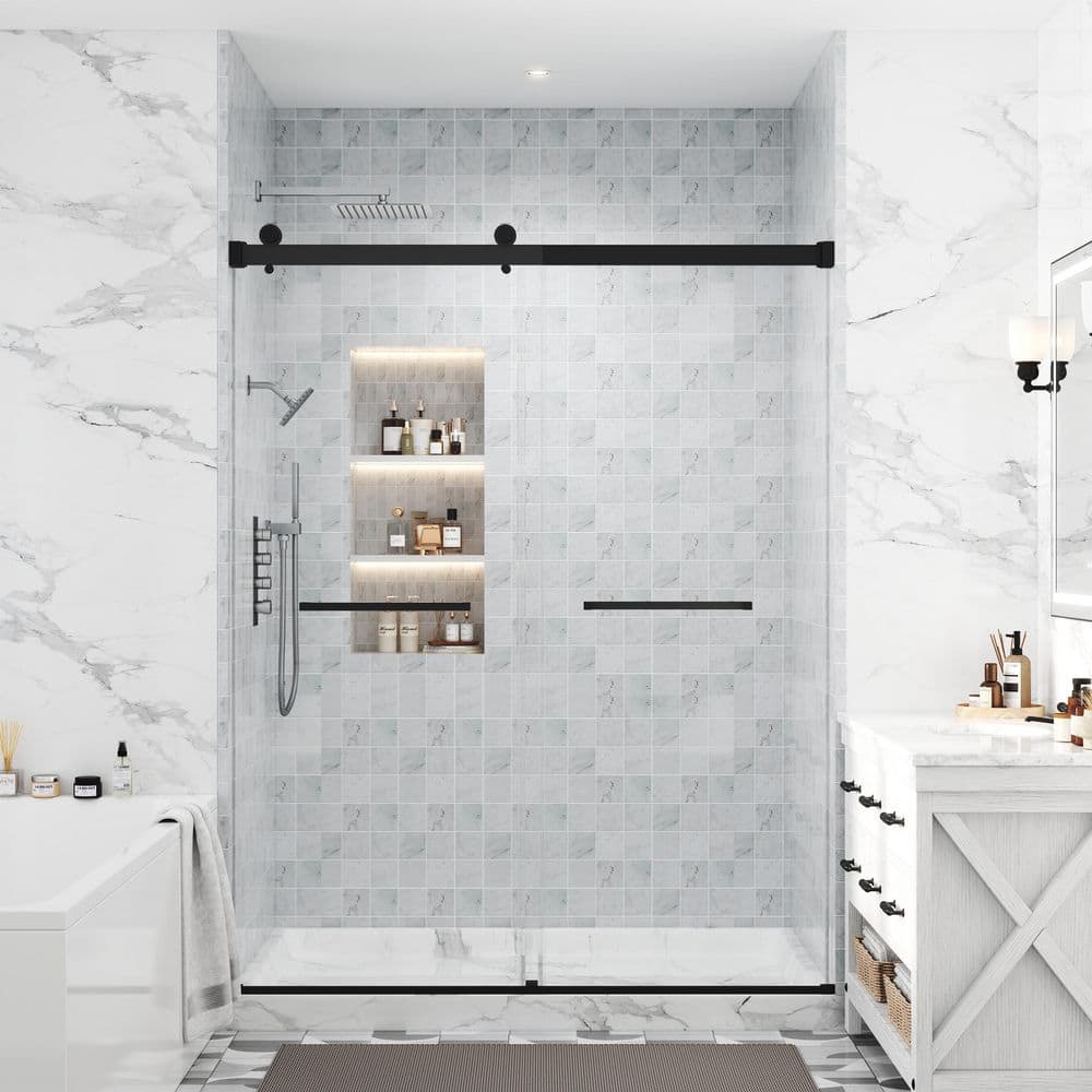 CASAINC 44-48 in. W x 76 in. H Double Sliding Frameless Shower Door in ...