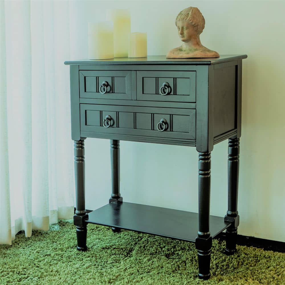 Decor Therapy WestermanThree-Drawer Wood Console with Shelf, Antique Iced Blue Finish FR1795 ...