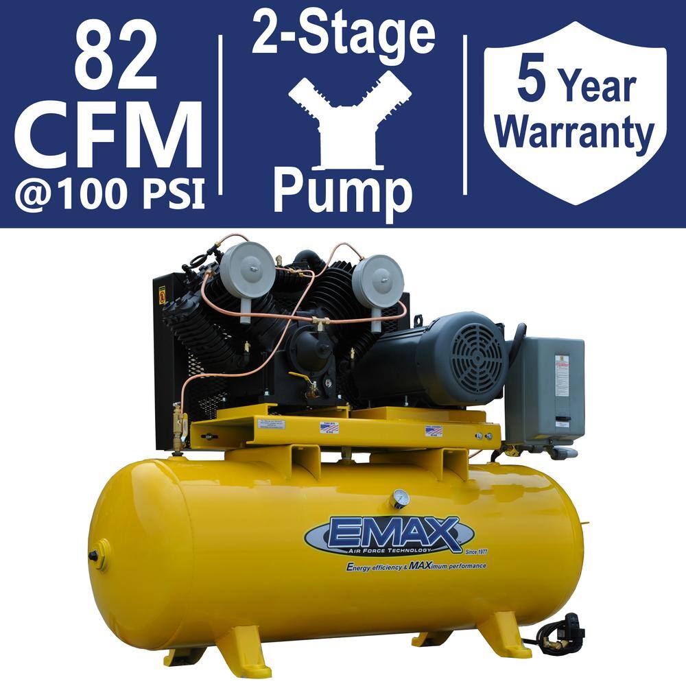 EMAX Industrial E450 Series 120 Gal. 175 psi 20 HP 82 CFM 3-Phase 460V ...